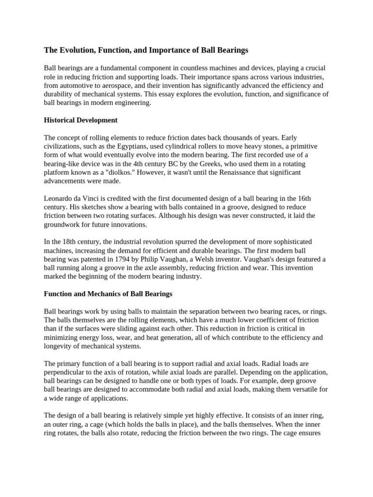 The Evolution, Function, and Importance of Ball Bearings: Historical Development | PDF