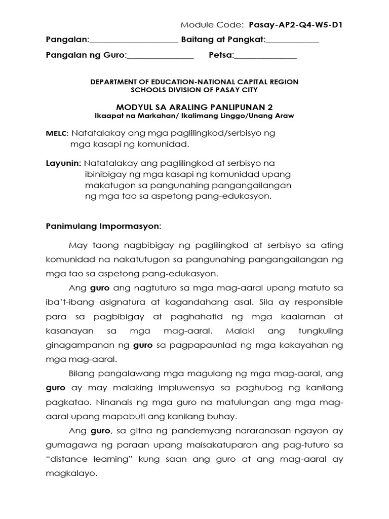 5 Pasay AP2 Q4 W5 1 | PDF
