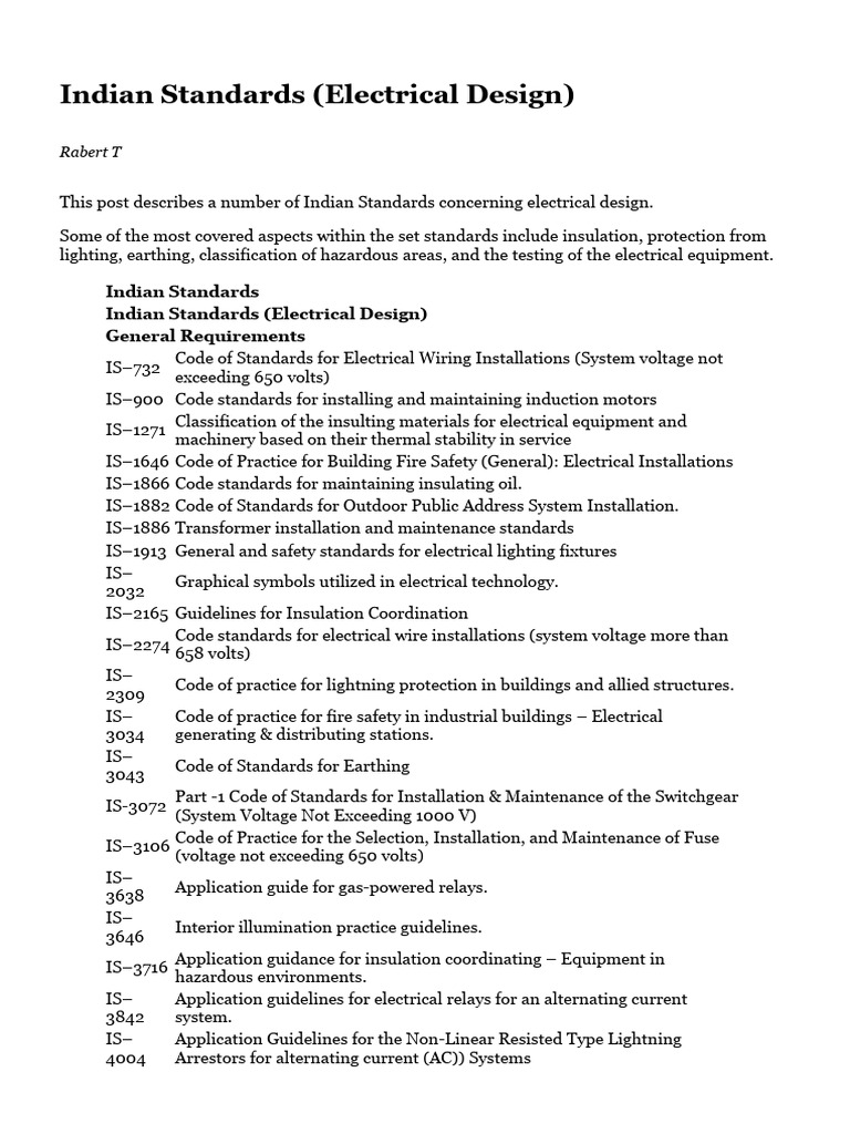 Indian Standards (Electrical Design) | PDF | Alternating Current ...