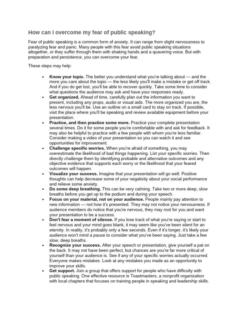 How Can I Overcome My Fear of Public Speaking | PDF