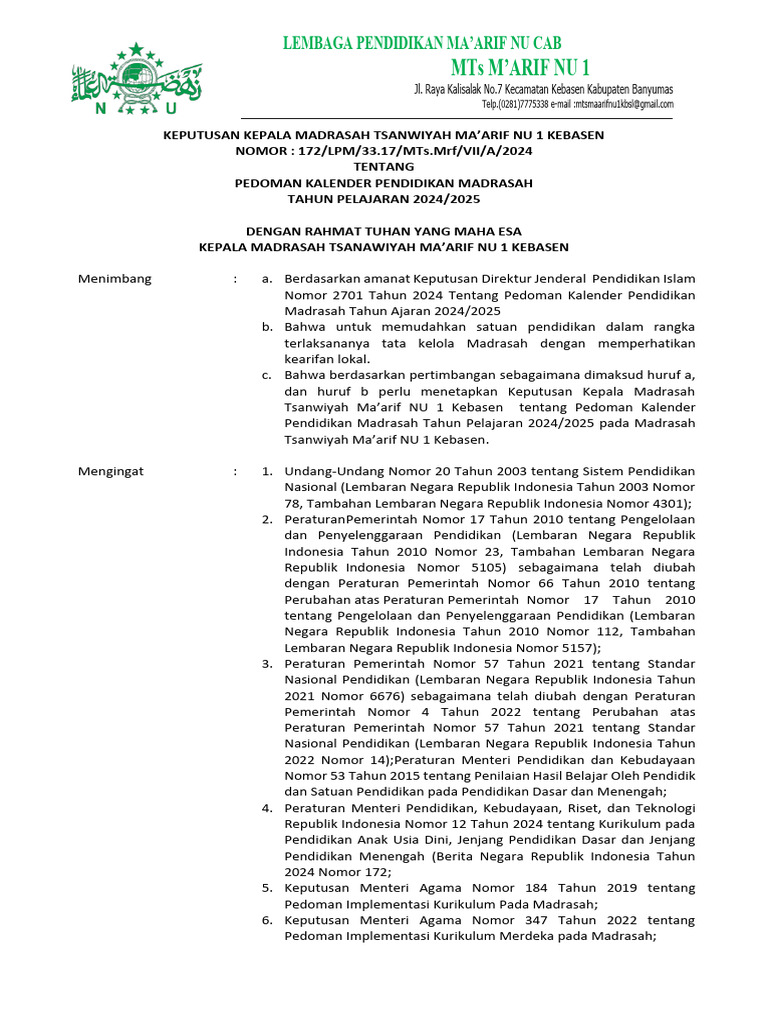 SK KALDIK MTs MANU1 KBS - 2425 | PDF