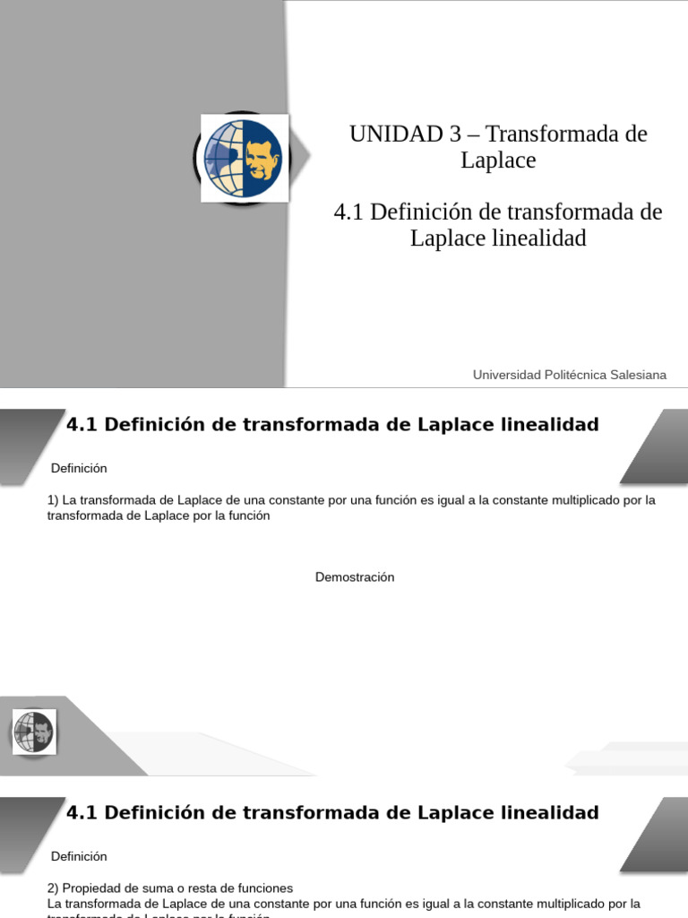 Unidad 4 - 4.1 Definición de Transformada de Laplace Linealidad | PDF