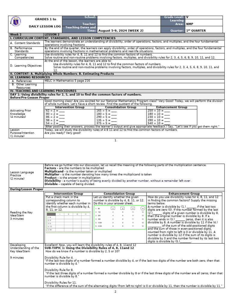 Grade 5 NMP Q1 W2 | PDF