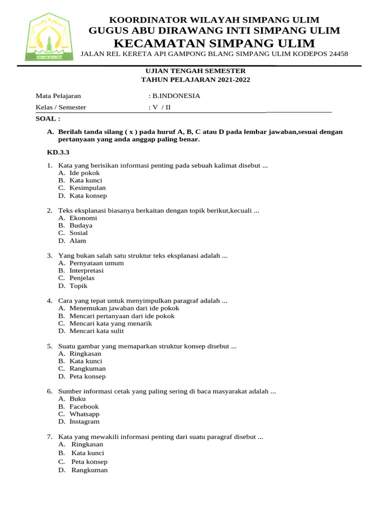 UTS B.INDONESIA | PDF