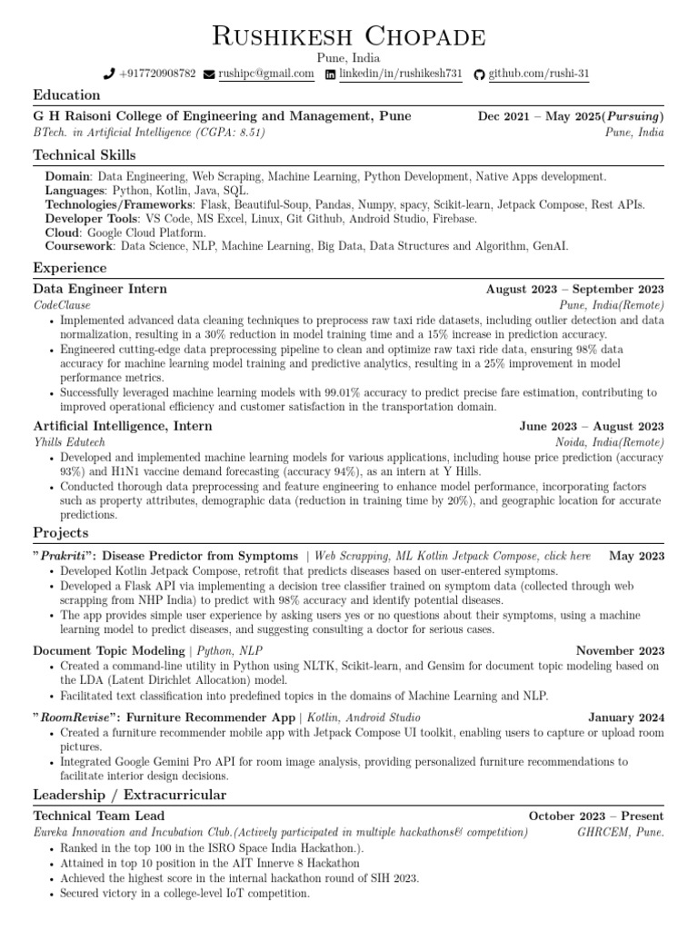 Rushikesh Sresume | PDF | Machine Learning | Information Technology