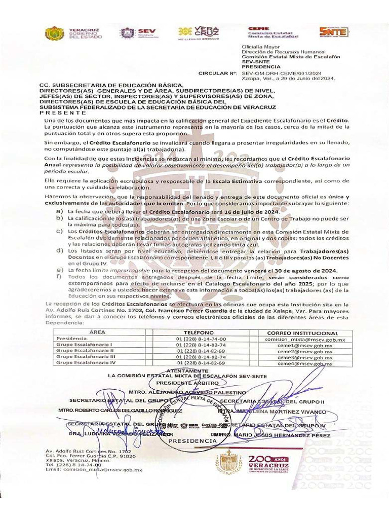 Circular 001 Creditos Escalafonarios 2024 | PDF