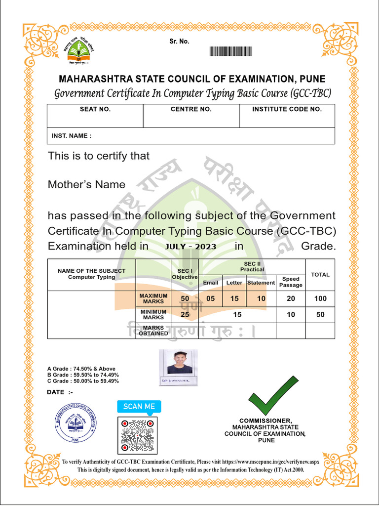 Government Certificate in Computer Typing Basic Course (GCC-TBC) | PDF