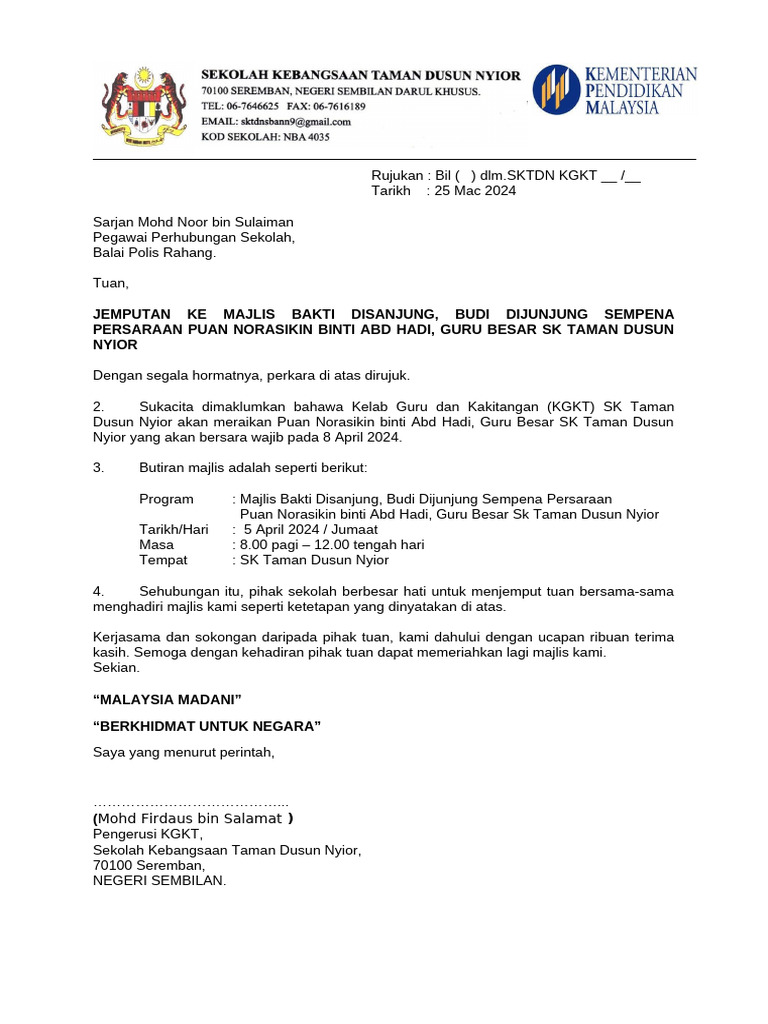 Surat Jemputan Majlis Persaraan | PDF