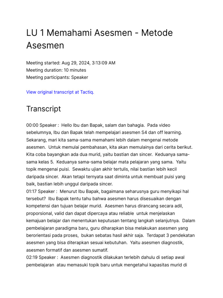 LU 1 Memahami Asesmen - Metode Asesmen | PDF