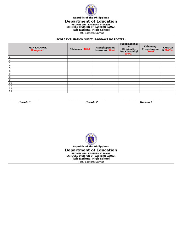 SCORE EVALUATION SHEET | PDF
