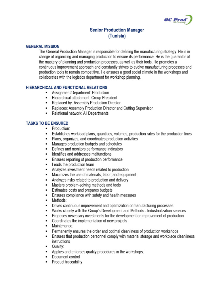 JD - Senior Production Manager | PDF