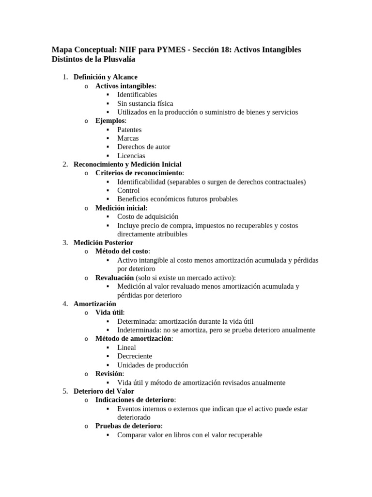 Mapa Conceptual de La NIIF para Pymes Sección 18 | PDF