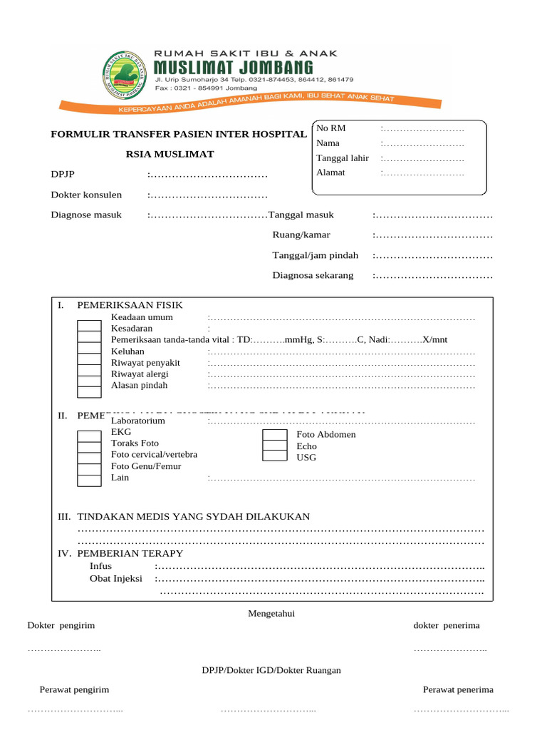 Formulir Transfer Pasien Inter Hospital | PDF