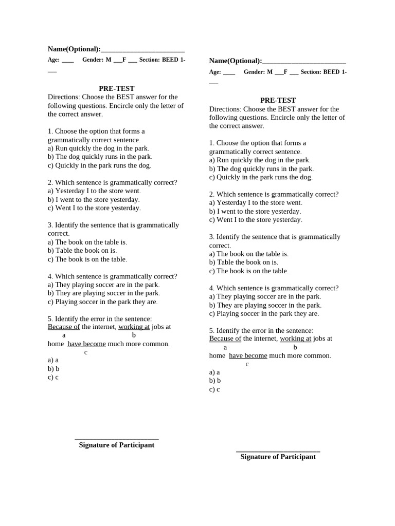 Pre Test and Post Test Edited | PDF