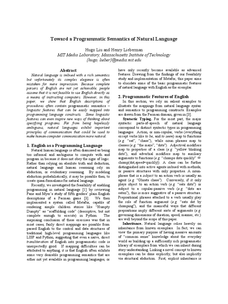 Mapping the Programmatic Semantics of Natural Language to Programming ...
