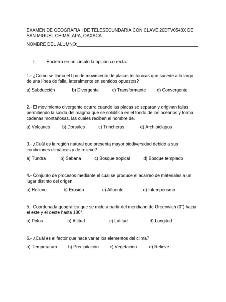 Examen de Geografia I | PDF