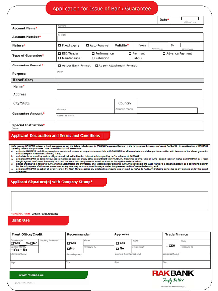 Application For Issue of Bank Guarantee | PDF