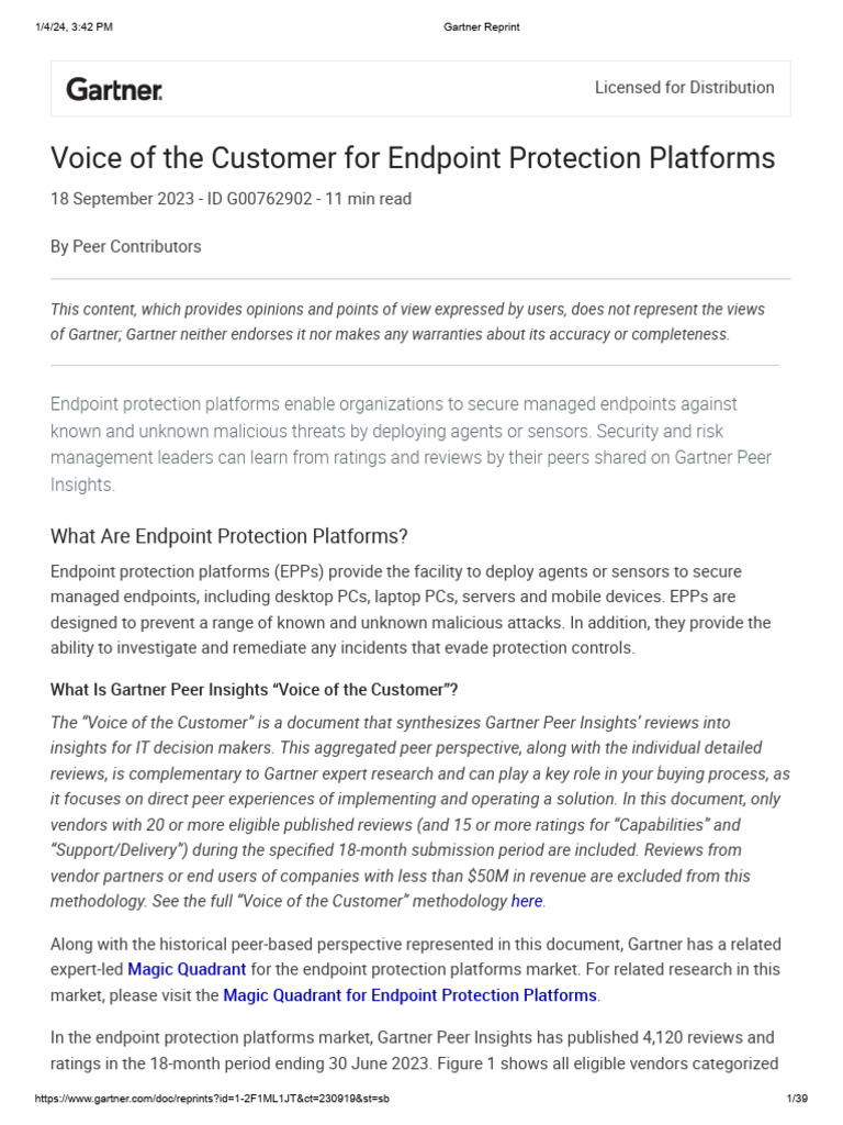 Gartner Peer Insight Endpoint Protection | PDF