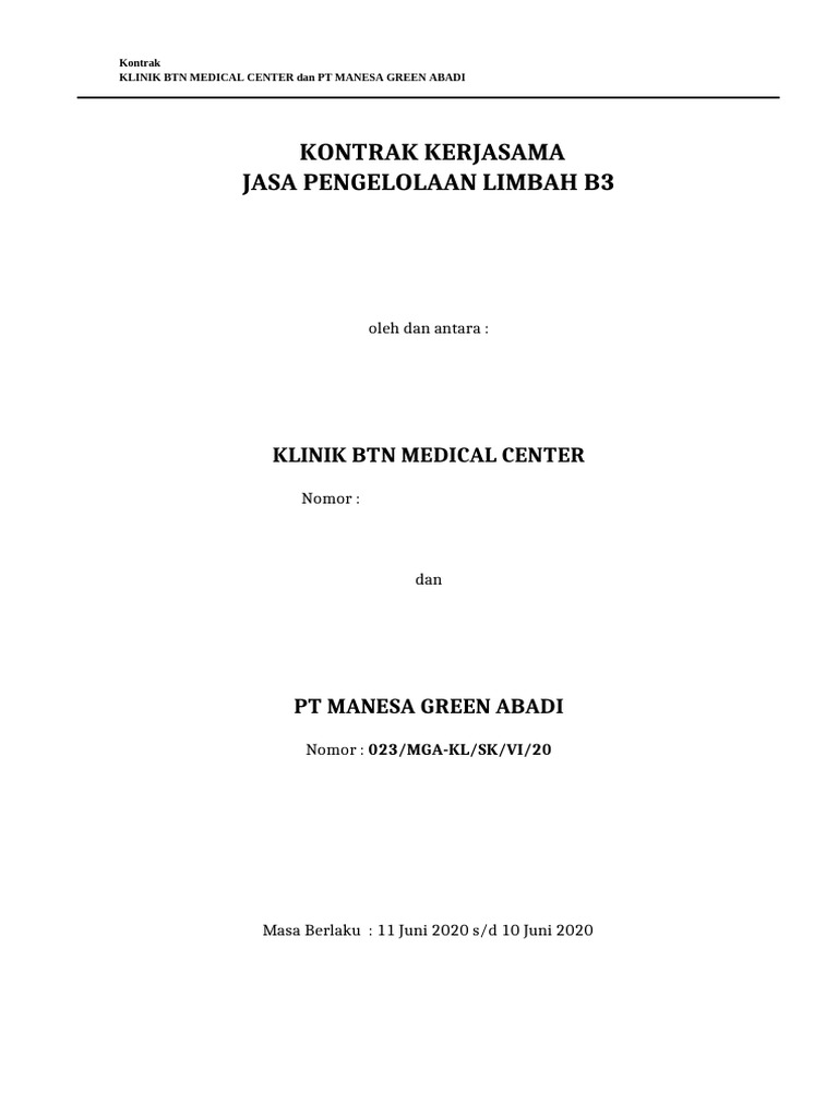 Mou Pt Mga Klinik Btn Medical Center New Pdf