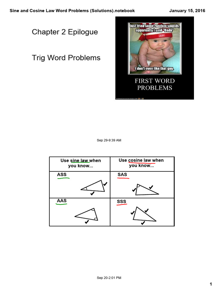 Sine and Cosine Law Word Problems | PDF | Trigonometry | Geometric ...