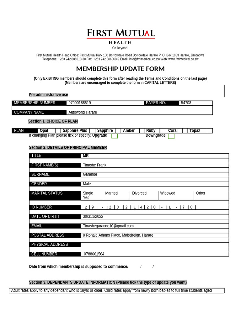 Membership Update Form (Editable)5930 | PDF