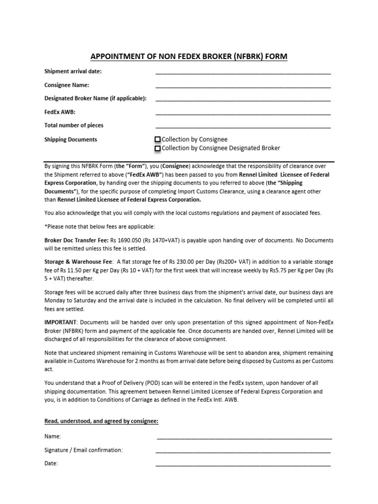 NFBRK FORM - FedEx Updated v0.1 | PDF