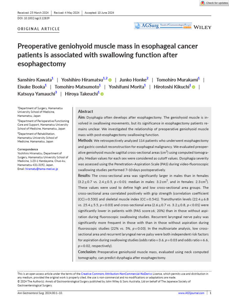 Annals of Gastroent Surgery - 2024 - Kawata - Preoperative Geniohyoid ...