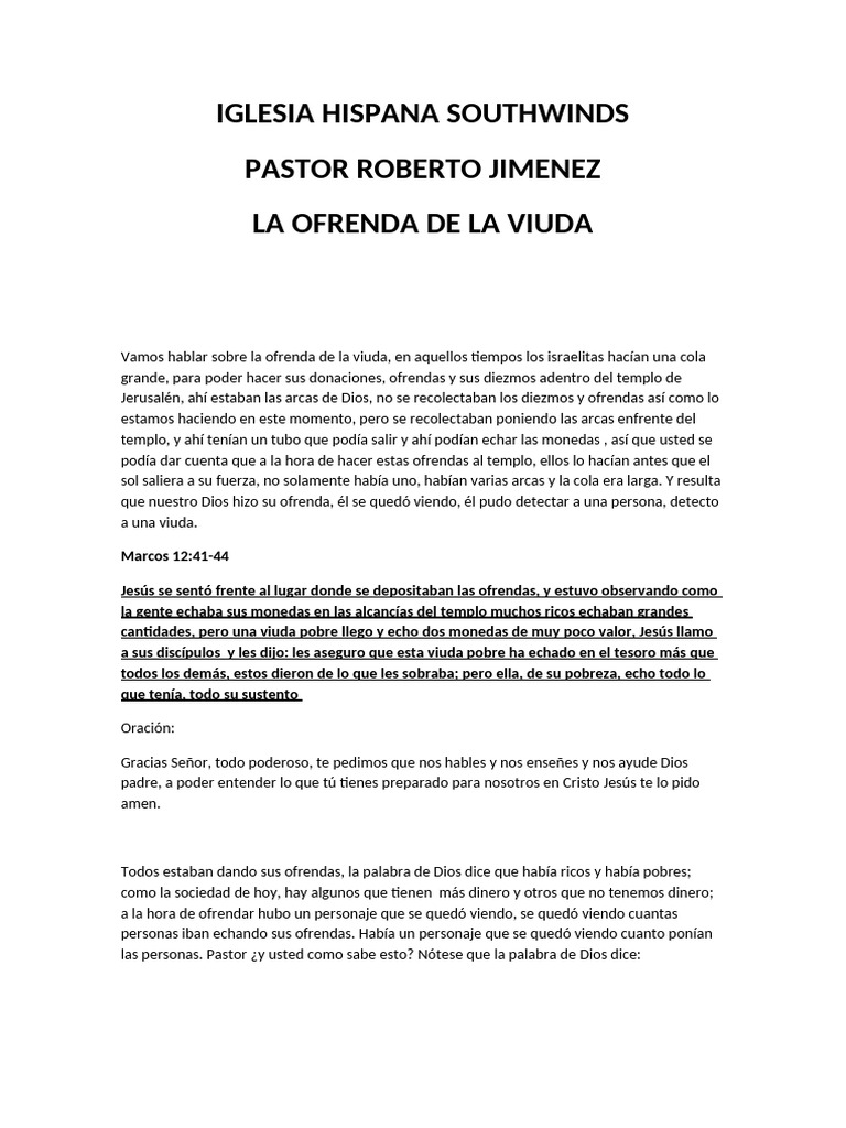 La Ofrenda de La Viuda | PDF | Oración | Jesús