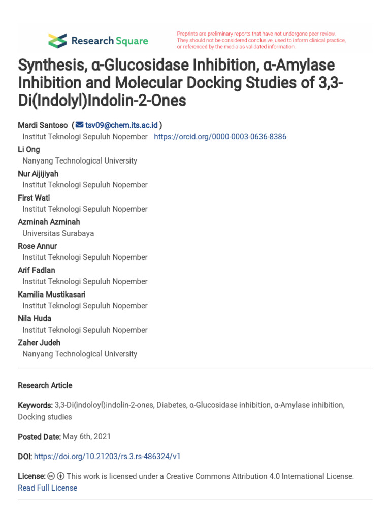 Paper 2021 Synthesis A-Glucosidase Inhibition A-Amylase | PDF