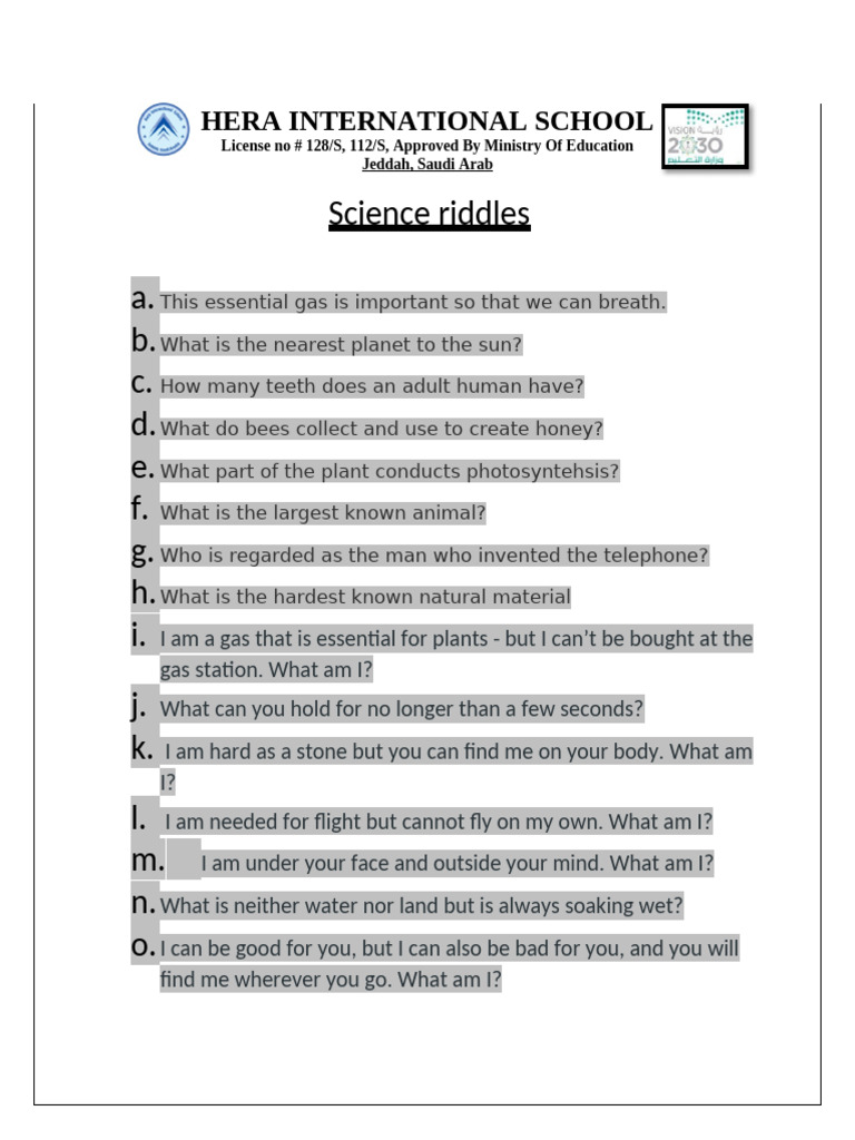 Science Riddles | PDF