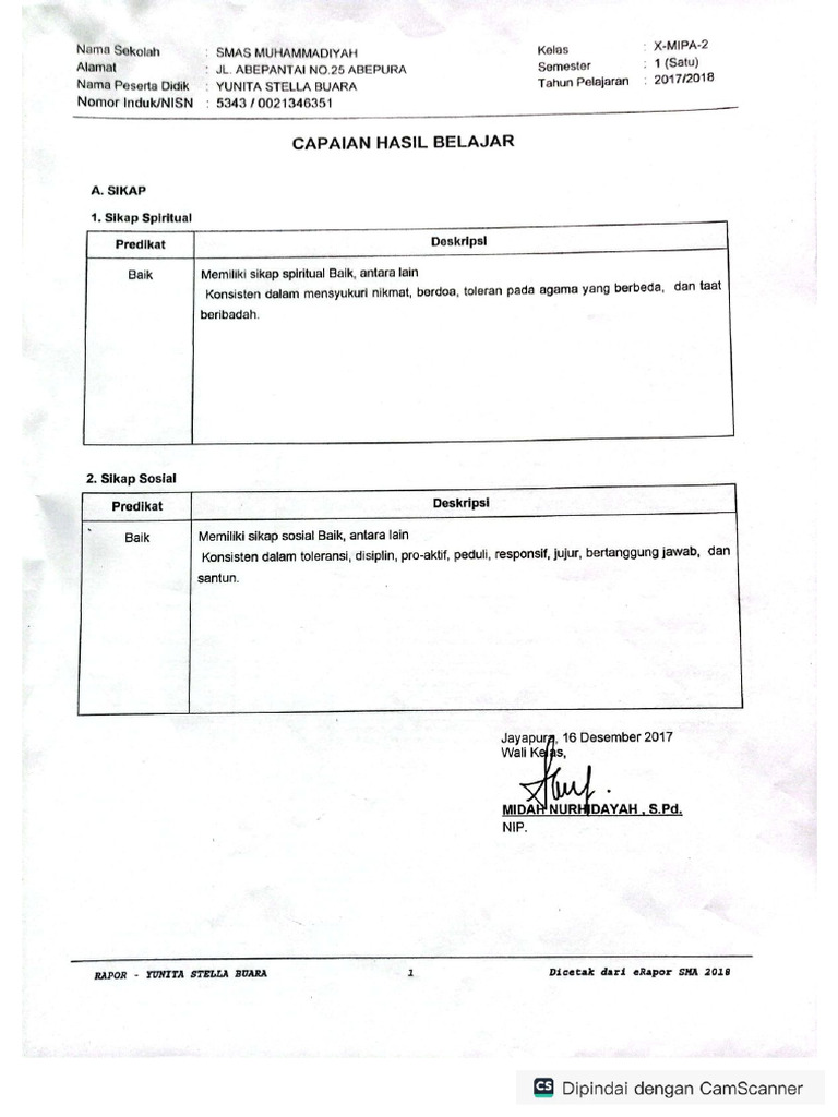 Rapot Kelas X, XI, XIII (Ganjil-Genap) | PDF