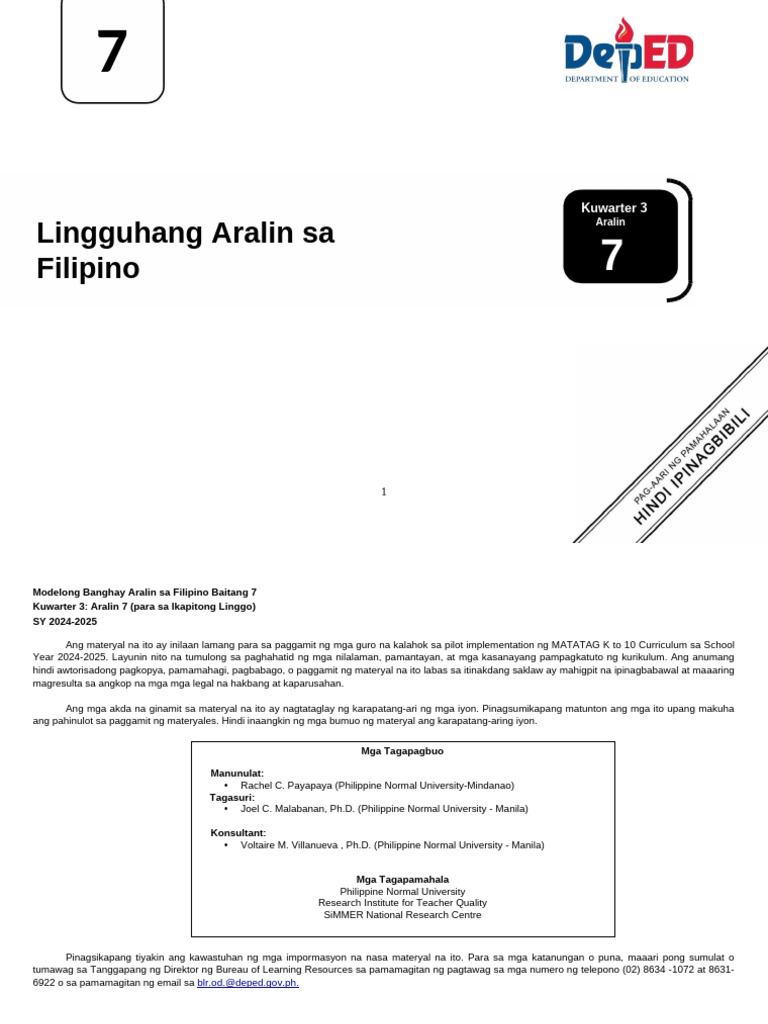 LE - Q3 - Filipino 7 - Week 7 | PDF