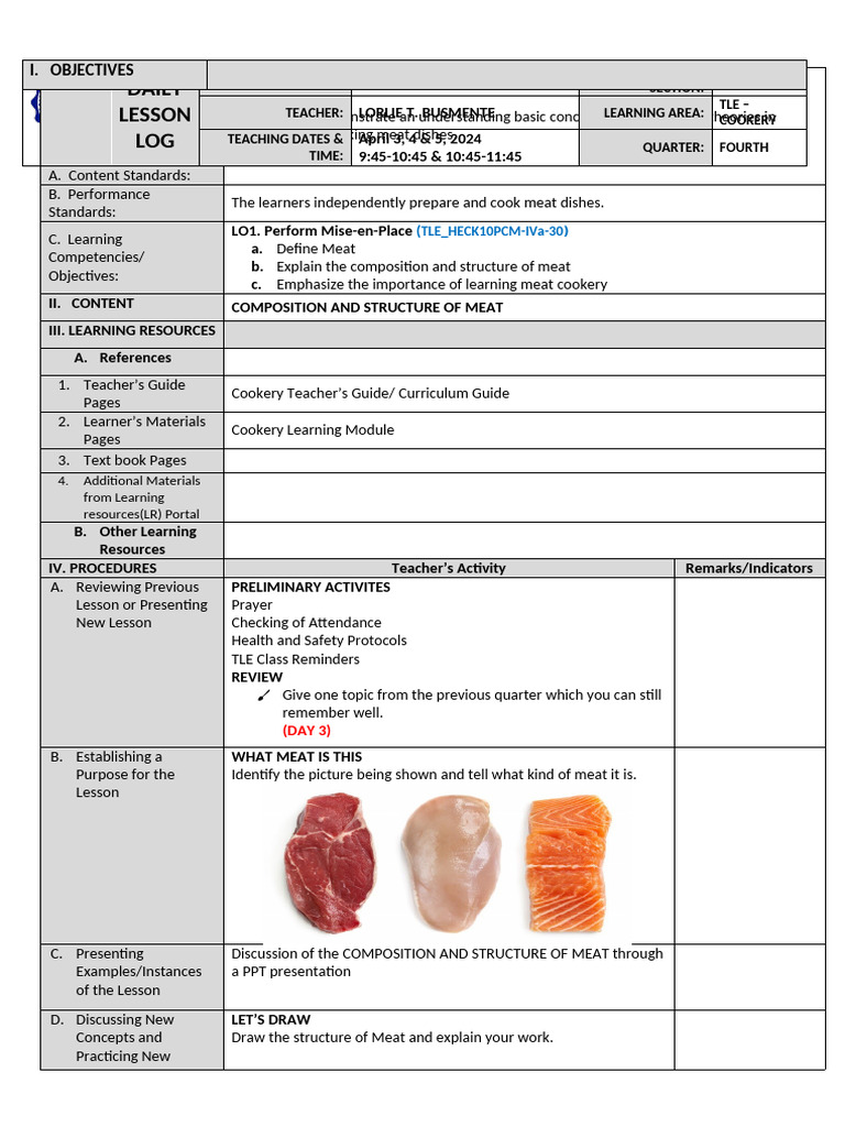 WEEK 1 DAY 3-5 Composition and Structure of Meat | PDF