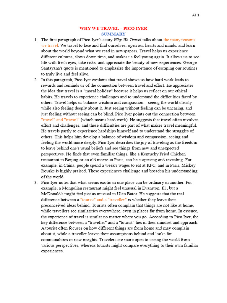 WHY WE TRAVEL Summary | PDF