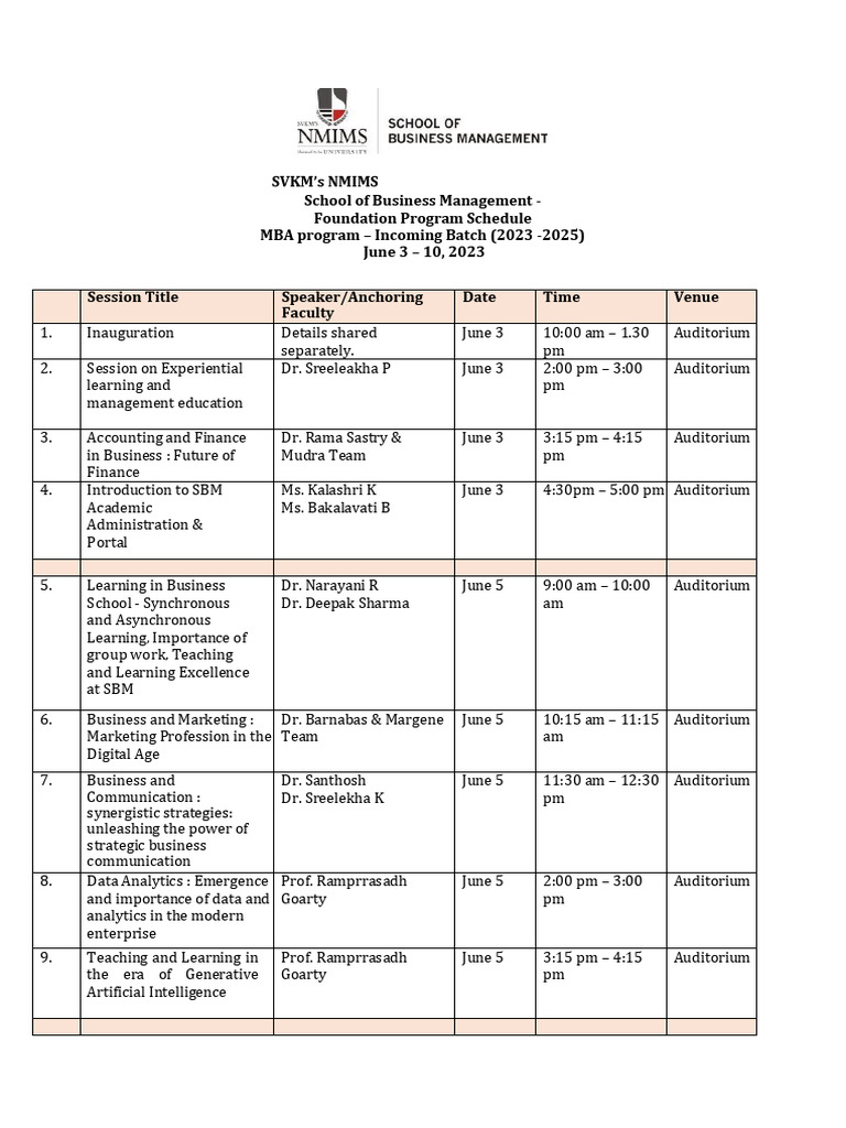 Revised SBM BNG Foundation Programme Schedule 2023 | PDF