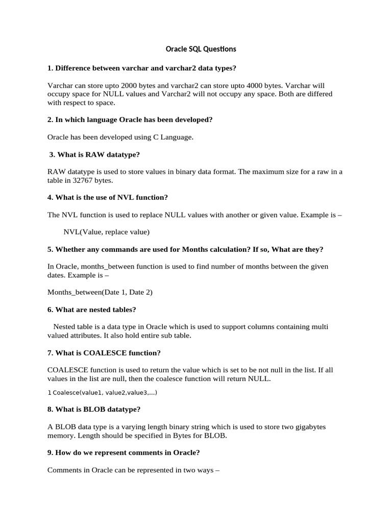 Oracle SQL Questions | PDF