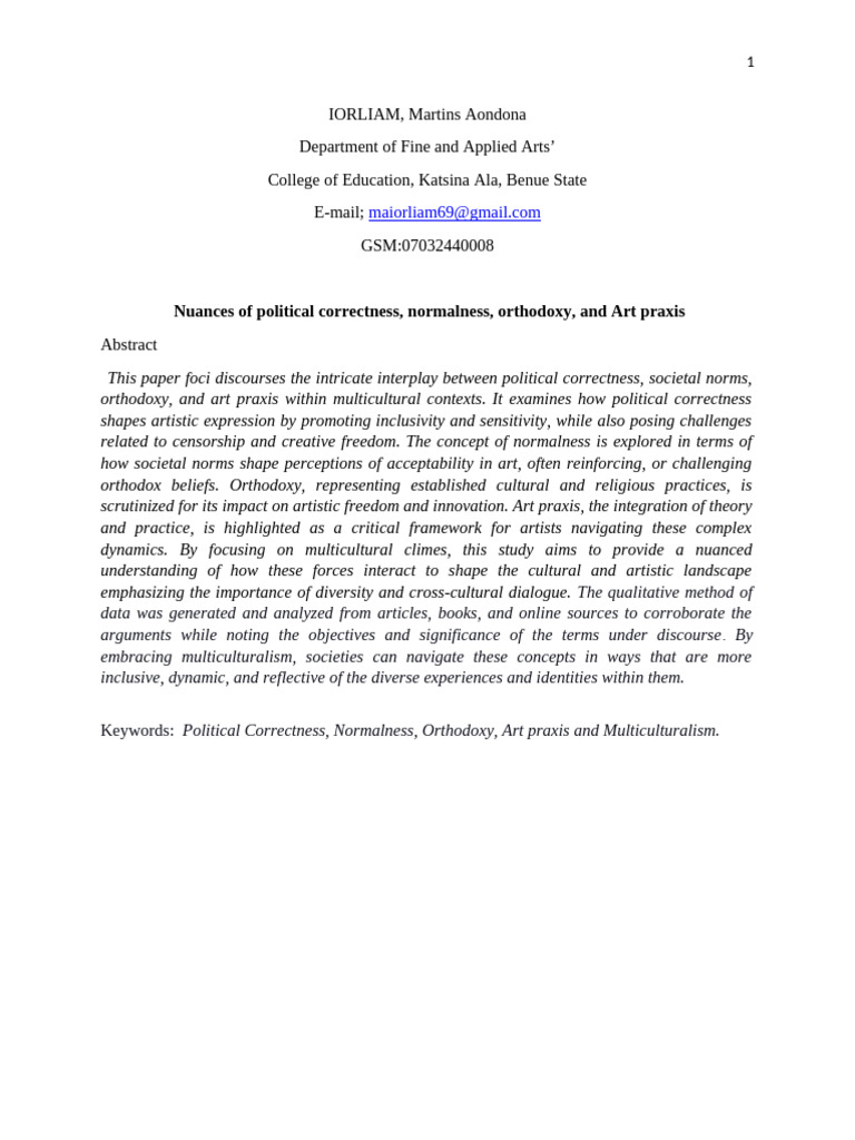 Nuances of Political Correctness, Normalness and Orthodoxy in Art | PDF