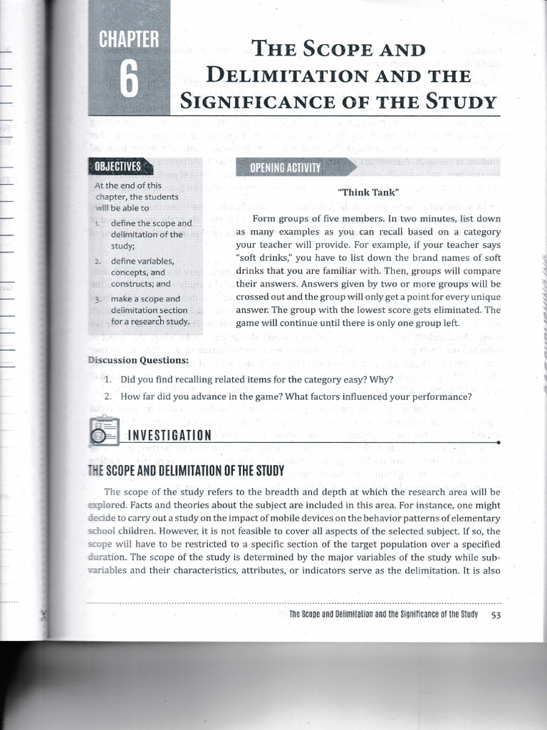 Chap 6 The Scope and Delimitation and The Significance of The Study | PDF