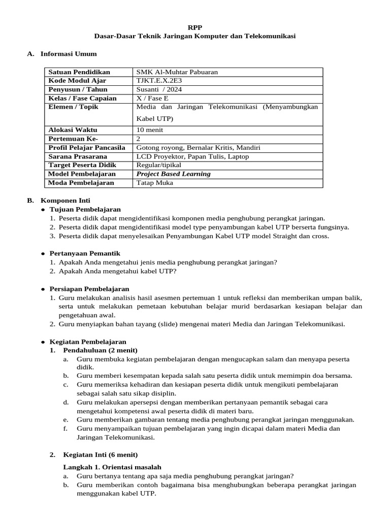 RPP Dasar-Dasar Keahlian | PDF