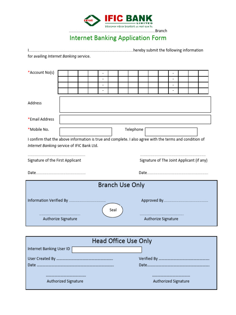 Internet Banking Application Form | PDF