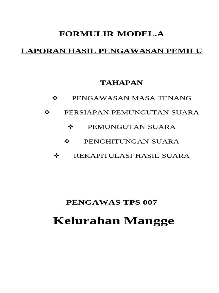 Formulir Model A Ptps Mangge 007 (Mita) | PDF