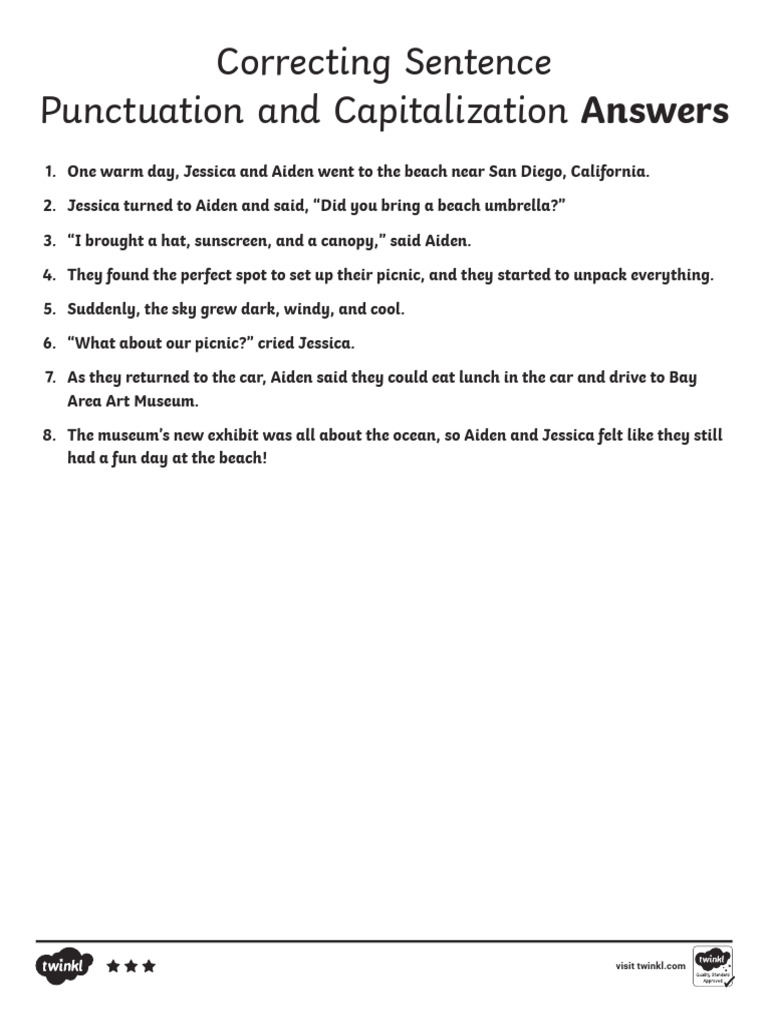 Answers - Correcting Sentence Punctuation Differentiated Activity | PDF