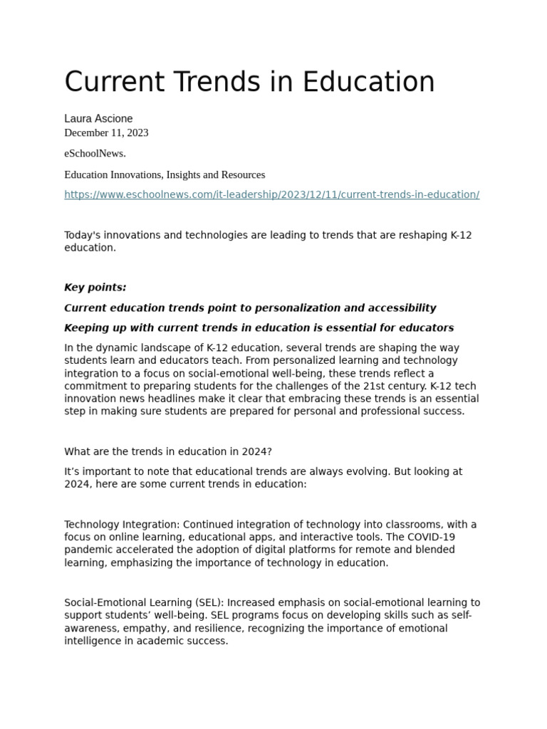 Current Trends in Education | PDF