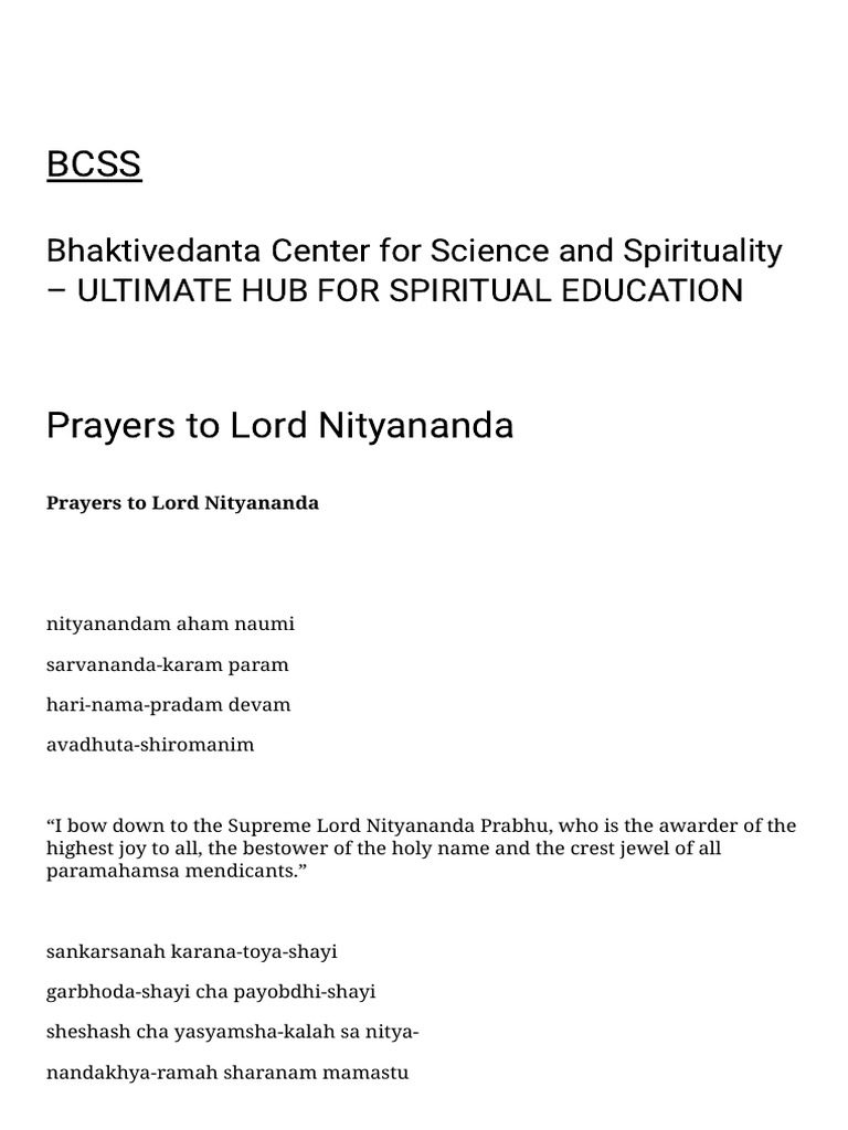 Ram's - Prayers To Lord Nityananda | PDF