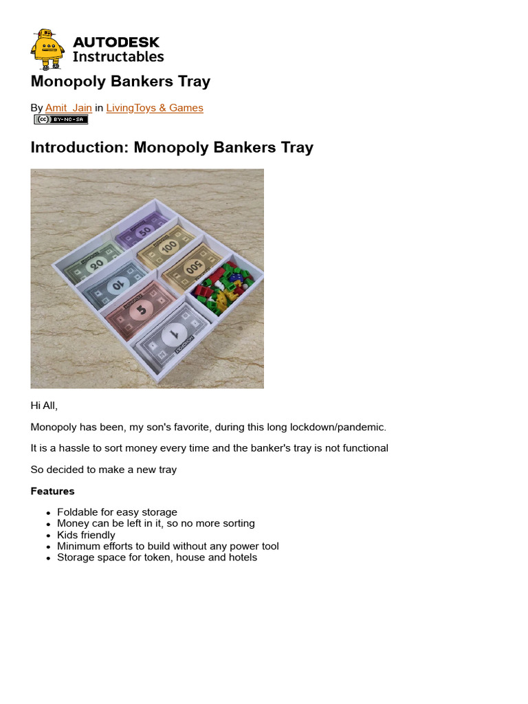 DIY Monopoly Banker's Tray Setup | PDF | Home & Garden