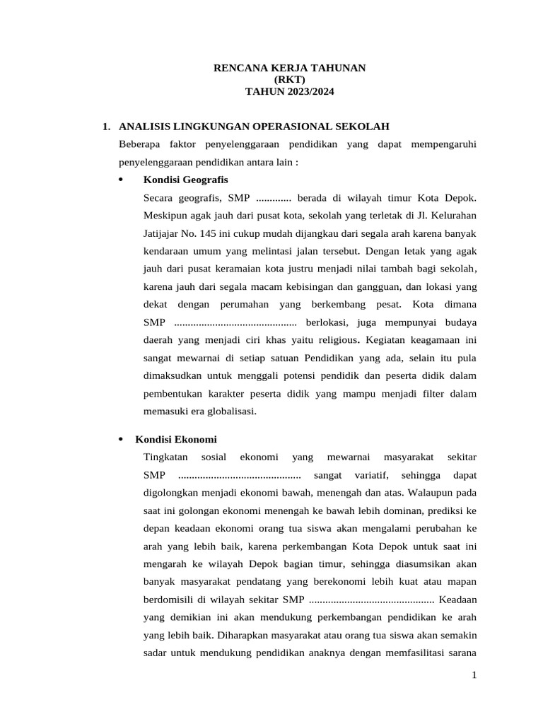 Contoh RKT Berdasarkan Rapor Pendidikan - Tati | PDF