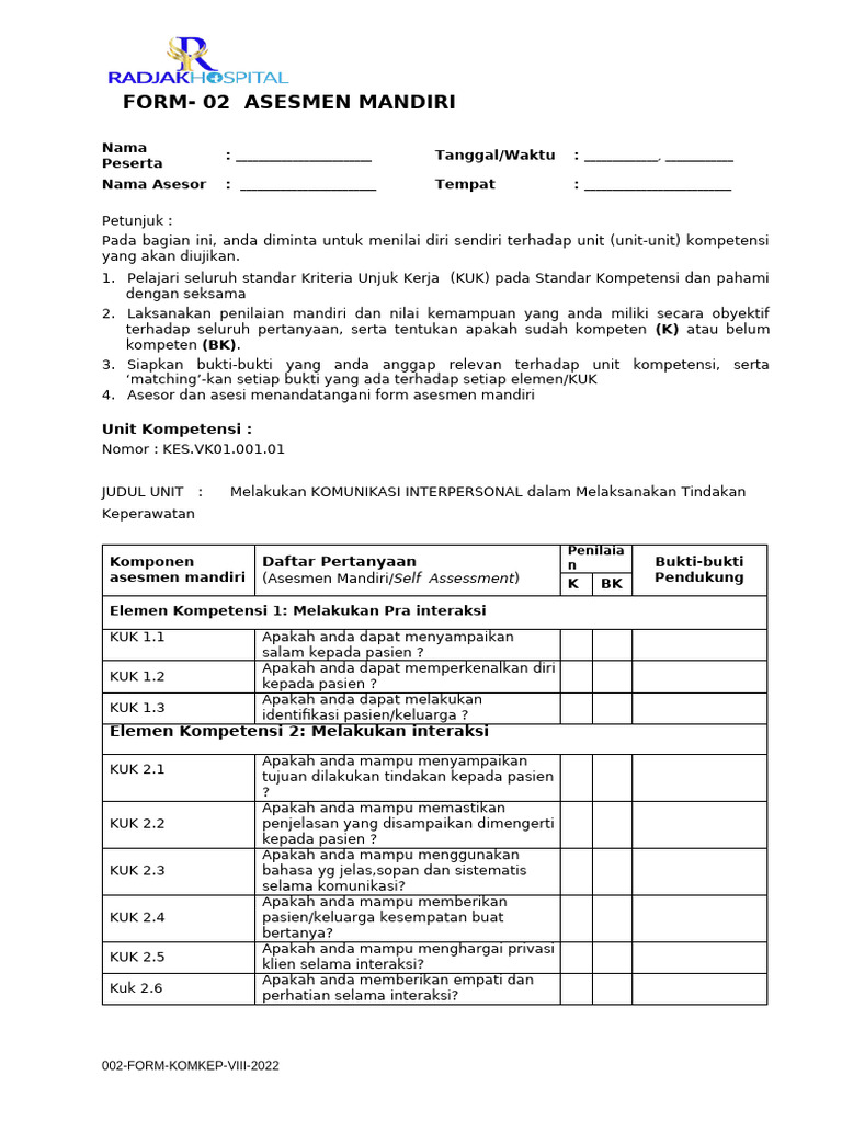 FORM-02 Asesmen Mandiri | PDF