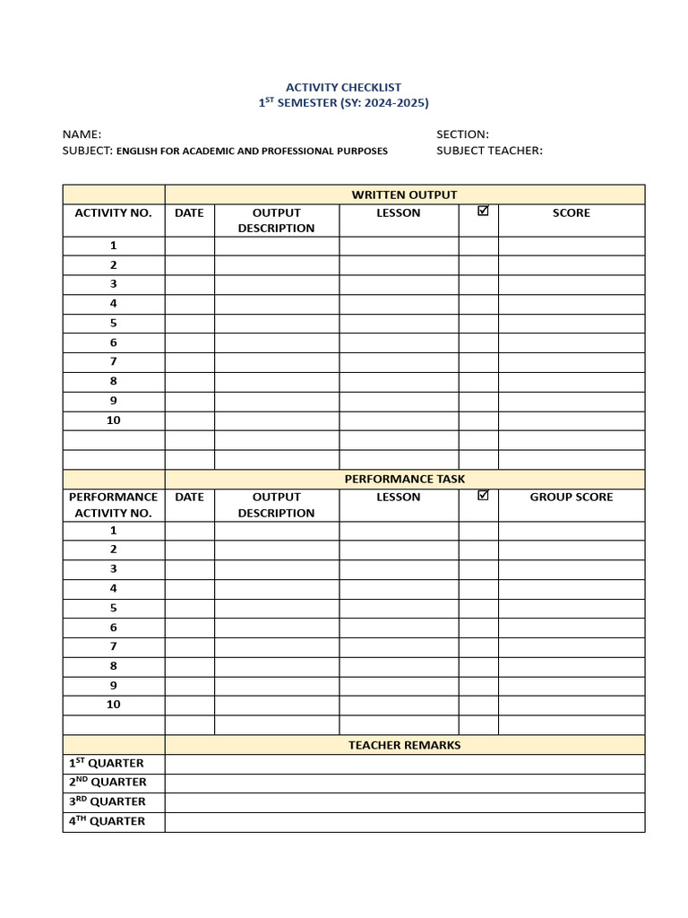 Activity Checklist | PDF