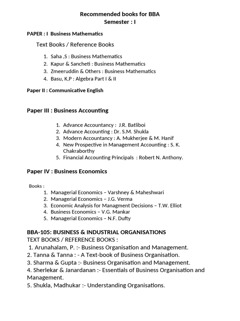 Recommended Books For BBA | PDF