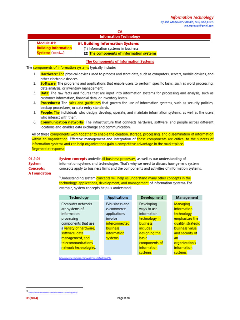 CA (CL) - IT - Building Information Systems - (2) The Components of ...